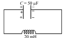 An L C circuit contains a 20 mH inductor and a 50 μ F capacitor with initial charge of 10 mC ...