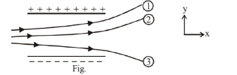 Figure shows tracks of three charged particles in a uniform ...