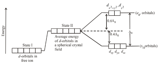 Draw figure to show the splitting of \(d\)-orbitals in an octahedral crystal field.