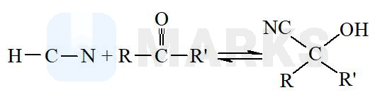The formation of cyanohydrin from acetone is which type of reaction?