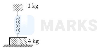 Two bodies of masses 1 kg and 4 kg are connected to a vertical spring, as shown in the figure ...