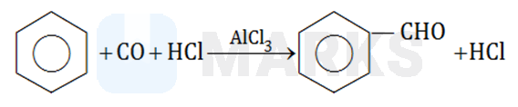 The reaction of CO + HCl in the presence of A l C l 3 with benzene to ...