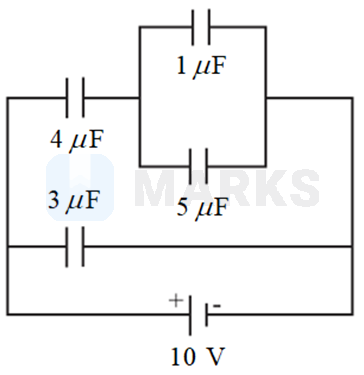 For the circuit shown in figure the charge on 4 μ F capacitor is