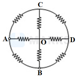 Eight resistances each of resistance 5 Ω are connected in the circuit ...
