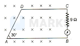 A loop ABCD is moving with velocity v towards the right. The magnetic field is 2 T . Loop is ...