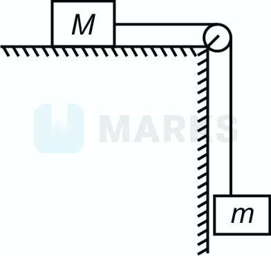 Two blocks of mass m and M are connected by a massless thread which ...