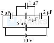 The ratio of potential differences between 1 μF and 5 μF capacitors is
