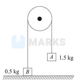 Two blocks A and B of masses 1 . 5 kg and 0 . 5 kg respectively are connected by a massless ...