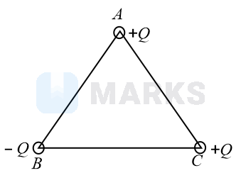 Three charges are placed at the three vertices of an equilateral ...