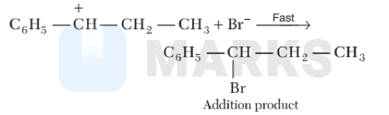 The reaction of C 6 H 5 CH = CHCH 3 with HBr produces
