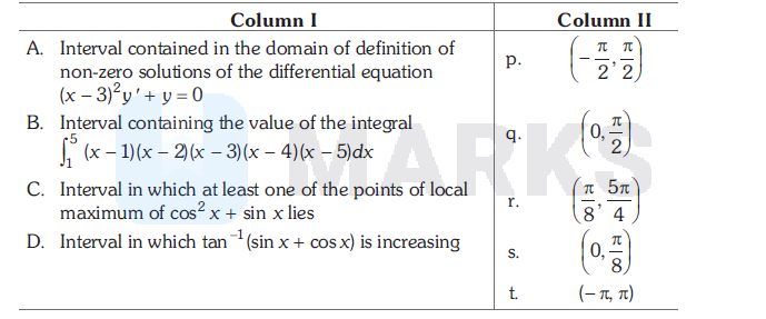 Match the statements/expressions in Column I with the open intervals in ...