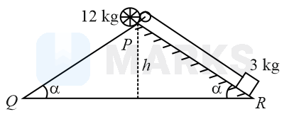 A rolling wheel of 12 kg is on an inclined plane at position P and ...
