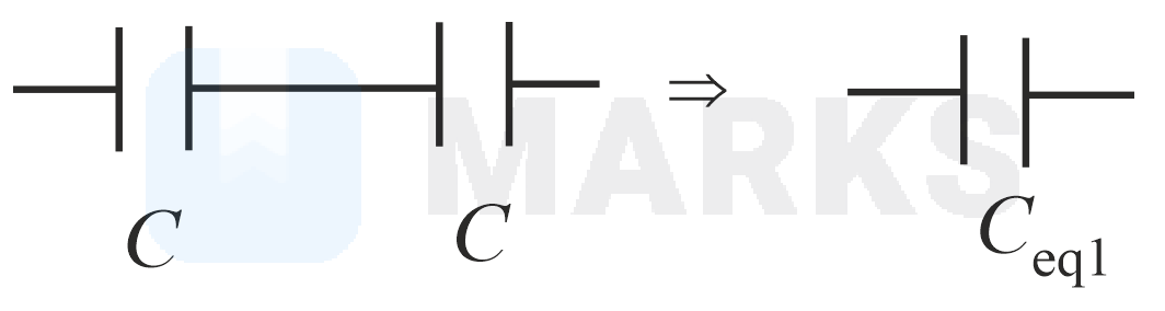 Two equal capacitors are first connected in series and then in parallel ...