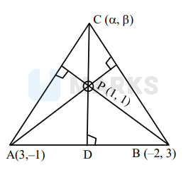 Two vertices of a triangle ABC are A ( 3 , − 1 ) and B ( − 2 , 3 ) , and its orthocentre is P ...