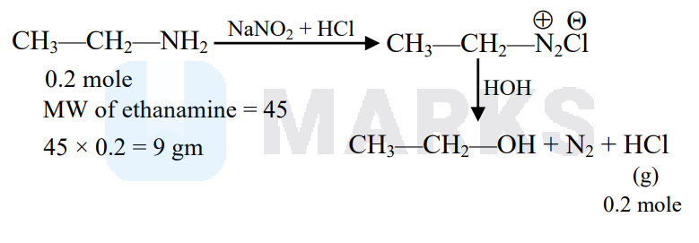 \(\mathrm{X} \mathrm{g}\) of ethanamine was subjected to reaction with ...