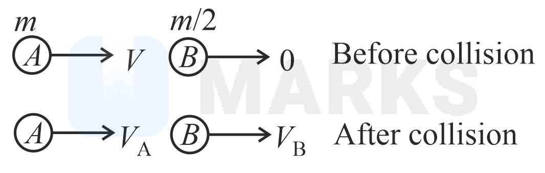 A particle A of mass m and initial velocity v collides with a particle B of mass m 2 which is at ...