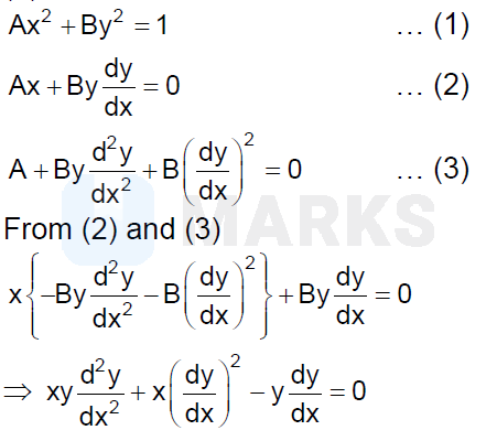 The differential equation whose solution is A x 2 + B y 2 = 1 , where A and B are arbitrary ...