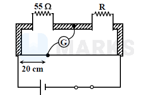 Shown in the figure below is a meter-bridge set up with null deflection in the galvanometer. The ...