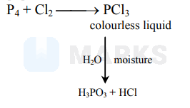 Phosphorous reacts with chlorine gas to give a colourless liquid, which ...
