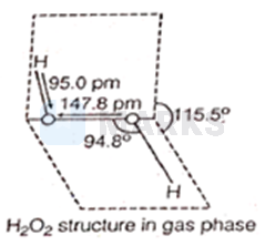 The bond angle H - O - O in H 2 O 2 in gaseous phase is