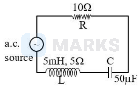 In the circuit shown in the figure, a.c. source gives voltage V = 20 ...