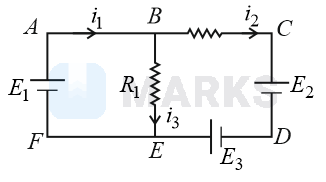For the circuit given below, the Kirchhoff's loop rule for the loop B C D E B is given by the ...