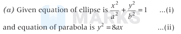 The ellipse a 2 x 2 + b 2 y 2 = 1 ( b > a ) and the parabola y 2 = 8 a ...