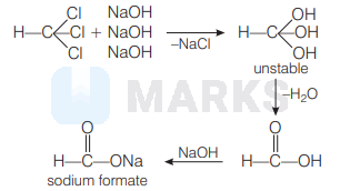 Heating chloroform with aqueous sodium hydroxide solution forms