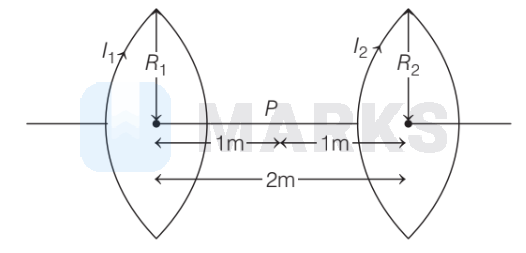 Two similar coils which are separated by 2 m having radius of 1 m and ...