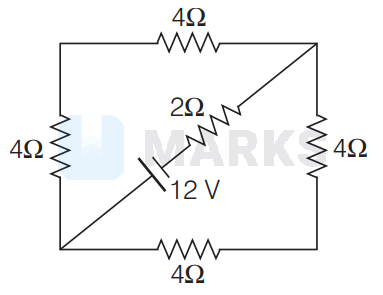 Four 4Ω resistors are connected together along the edges of a square. A ...